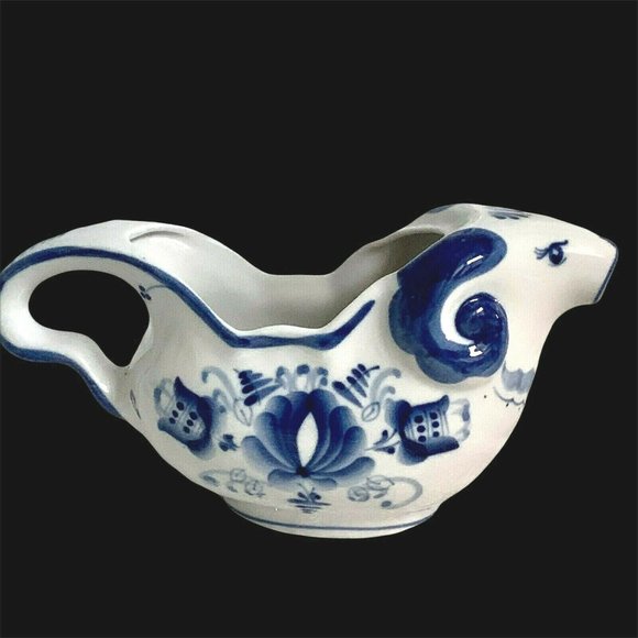 Accents | Rare Porcelain Ram Pitcher Blue White Gzhel Russian Eagle ...